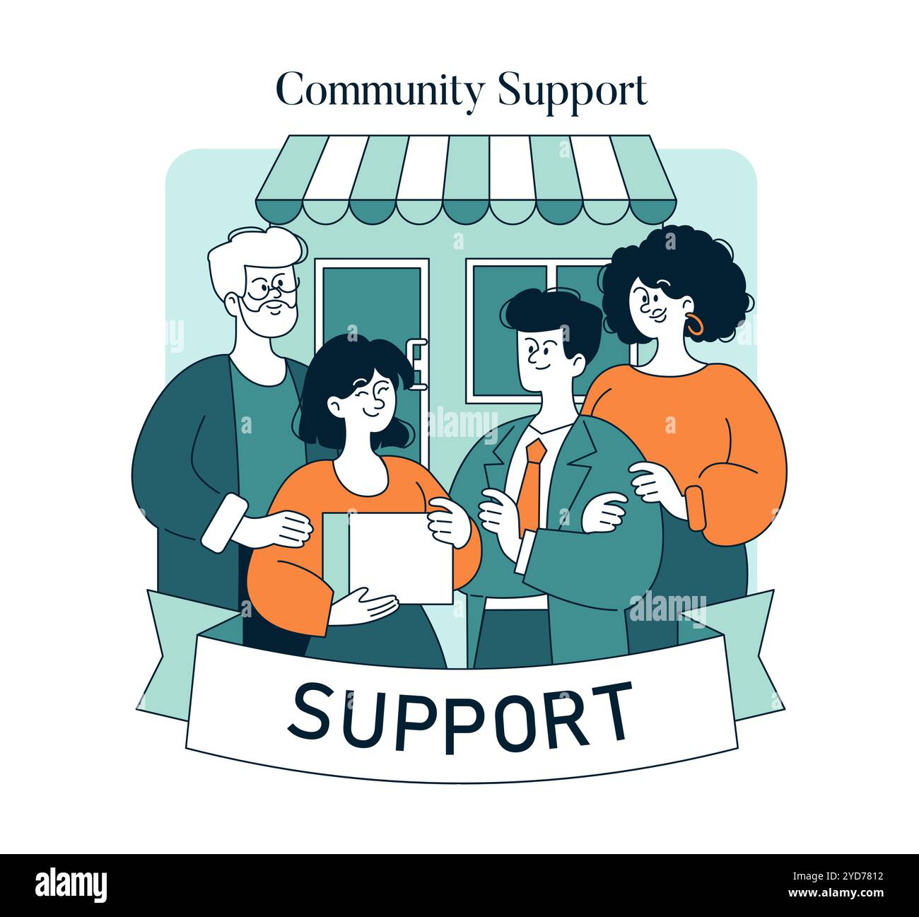 Small Business Saturday concept. Shoppers supporting local stores ...