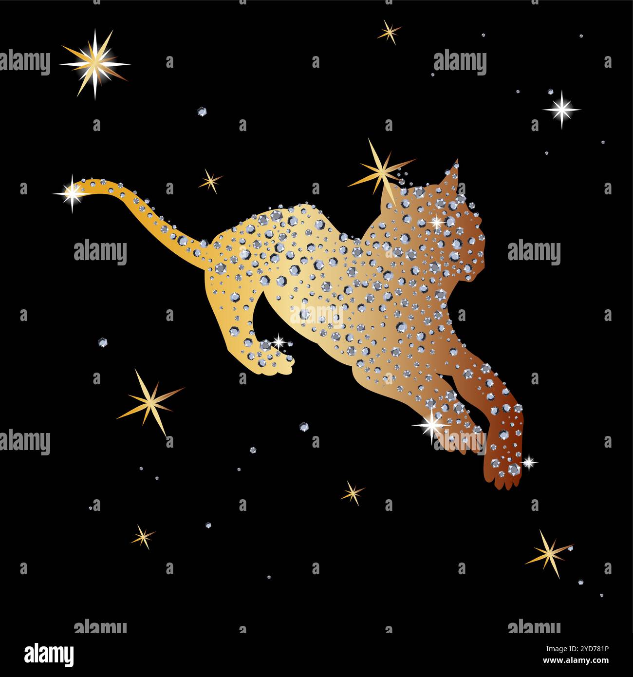 Christmas background with a tiger and precious diamonds and stars on a ...