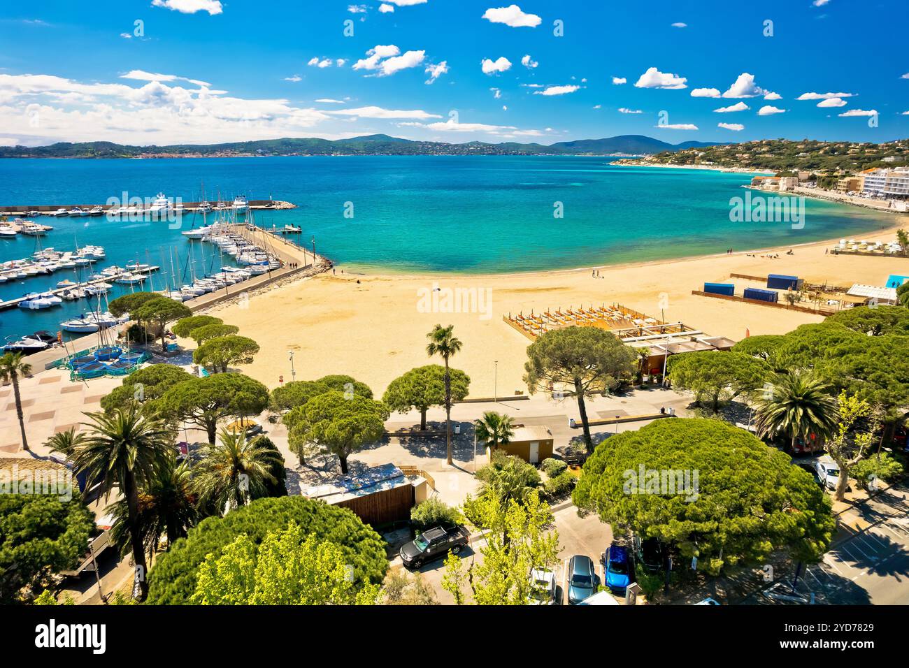 Town of Sainte Maxime beach and waterfront aerial panoramic view Stock ...