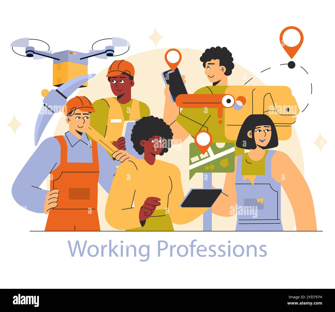 Working Professions concept. Diverse group of skilled workers with ...