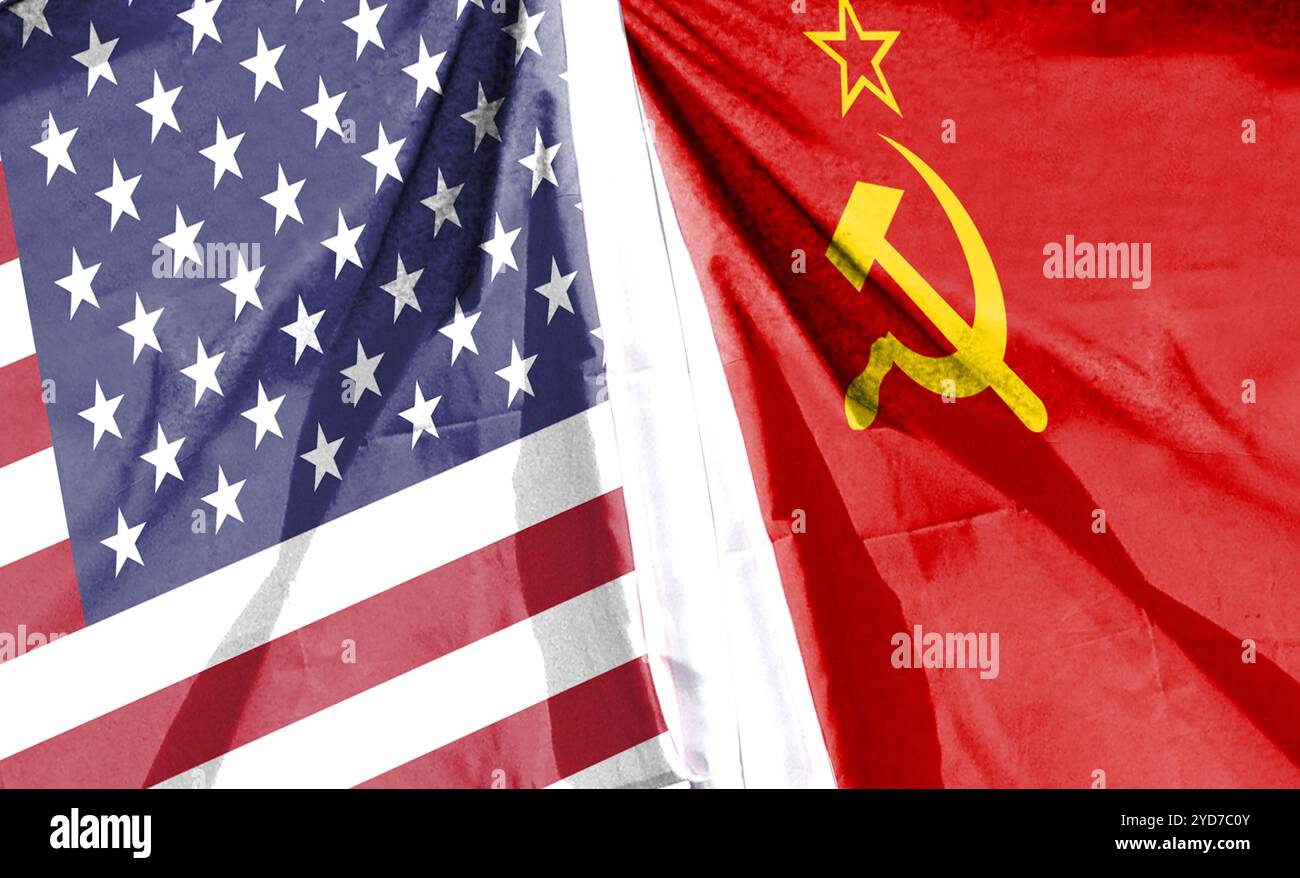 Cold war. Flag of the Soviet Union (1922-1991). American flag (50 stars ...