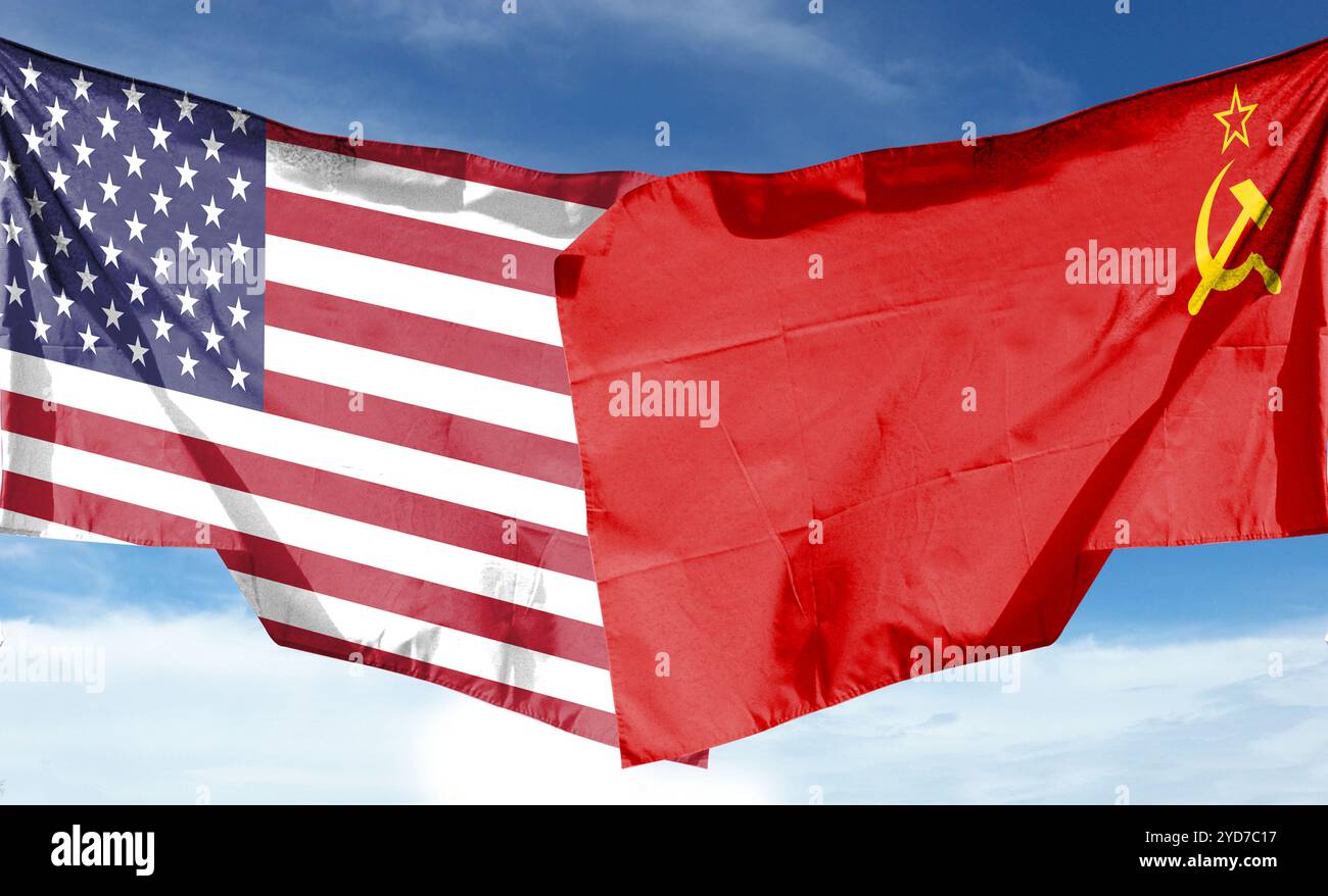 Cold war. Flag of the Soviet Union (1922-1991). American flag (50 stars ...