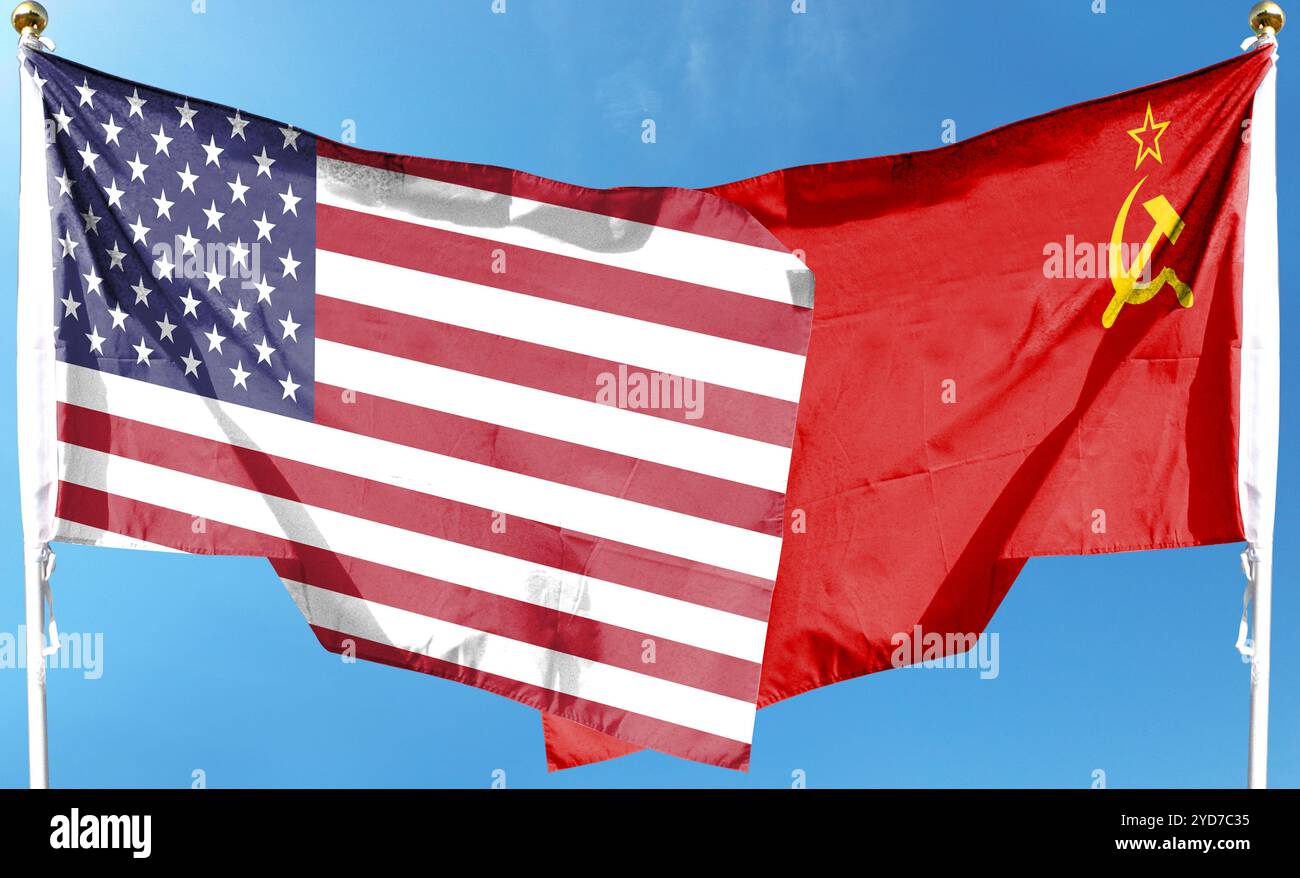 Cold war. Flag of the Soviet Union (1922-1991). American flag (50 stars ...