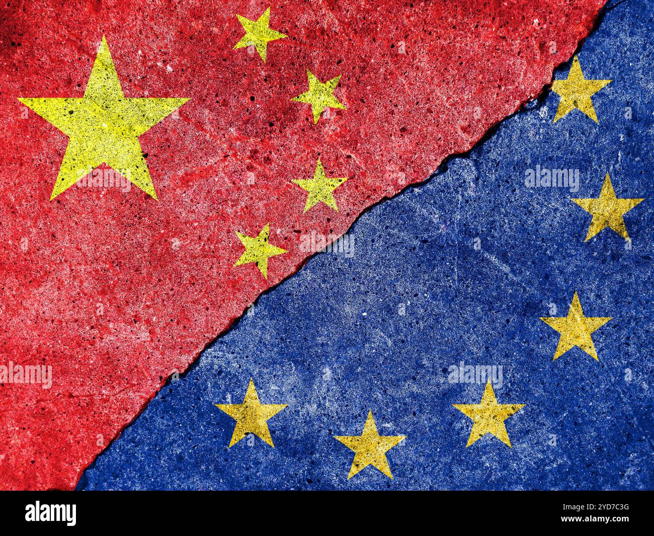 The Chinese flag and the European Union flag are both made of textured ...