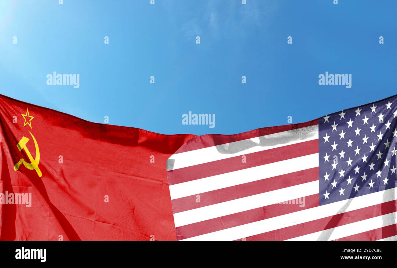 Cold war. Flag of the Soviet Union (1922-1991). American flag (50 stars ...