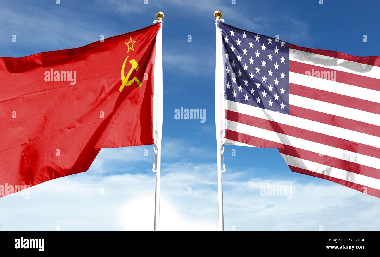 Cold war. Flag of the Soviet Union (1922-1991). American flag (50 stars ...