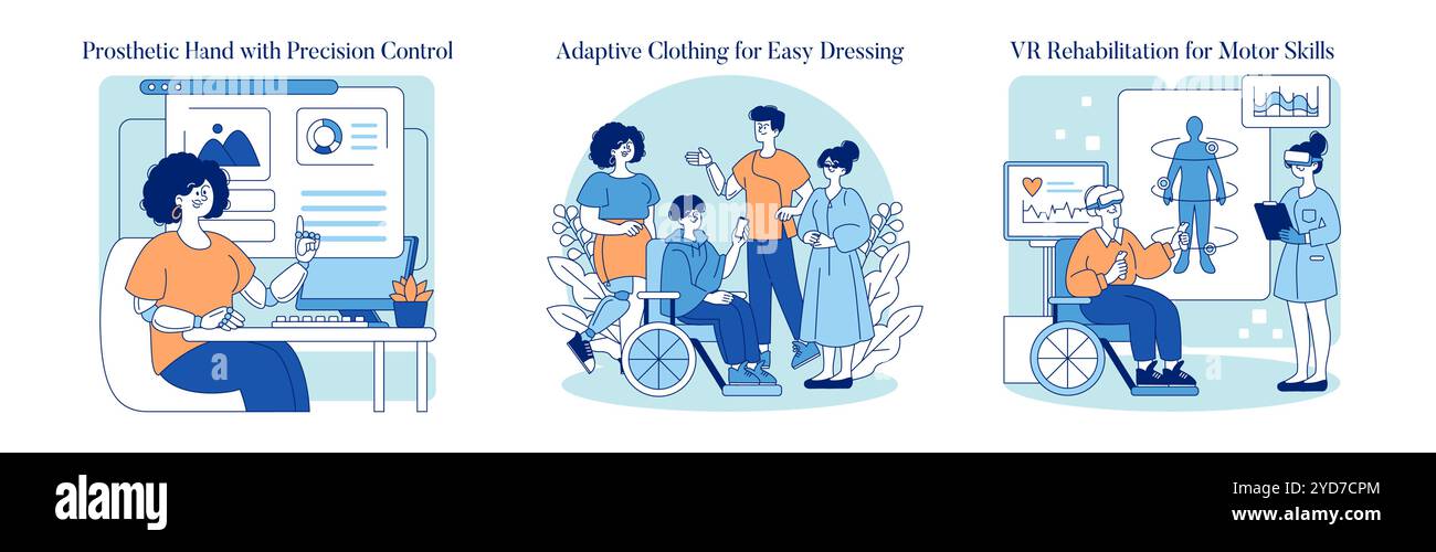Adaptive Technology set. Illustrations depicting prosthetic control ...