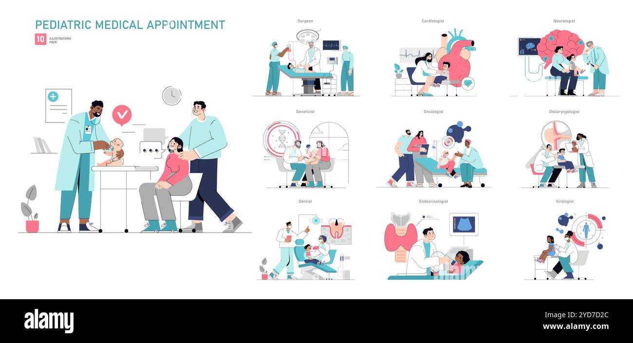 Pediatric Medical Appointment set. Child healthcare and specialist ...