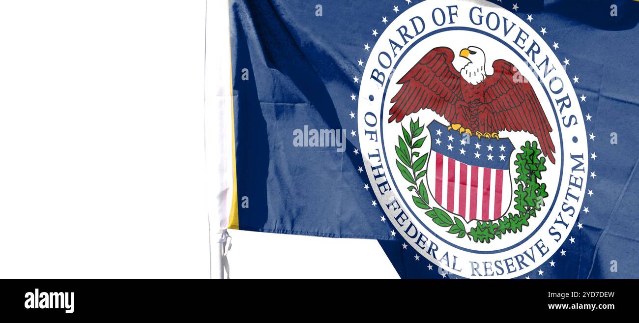 Close-up of the Federal Reserve flag. inflation. Rising interest rate ...