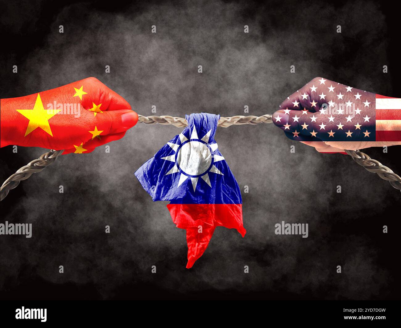 United States and China flags combined fist together. Taiwan flag in ...