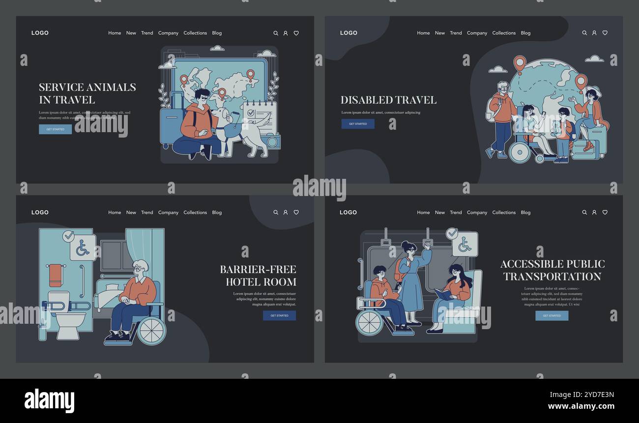 Disabled travel set. Illustration of inclusive travel experiences and ...