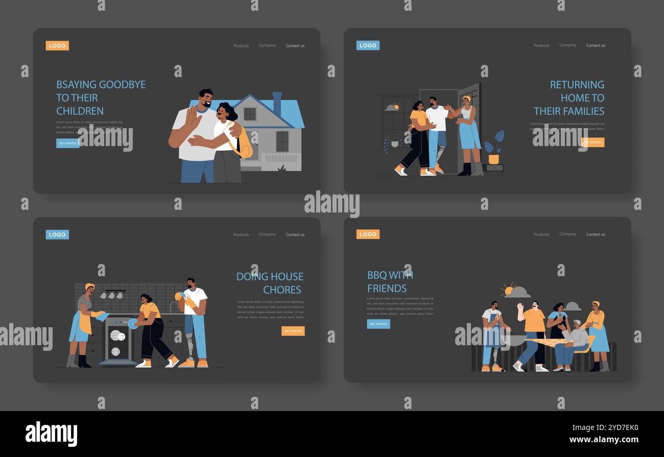 Family Moments set. Daily life scenes with parents and friends, from ...