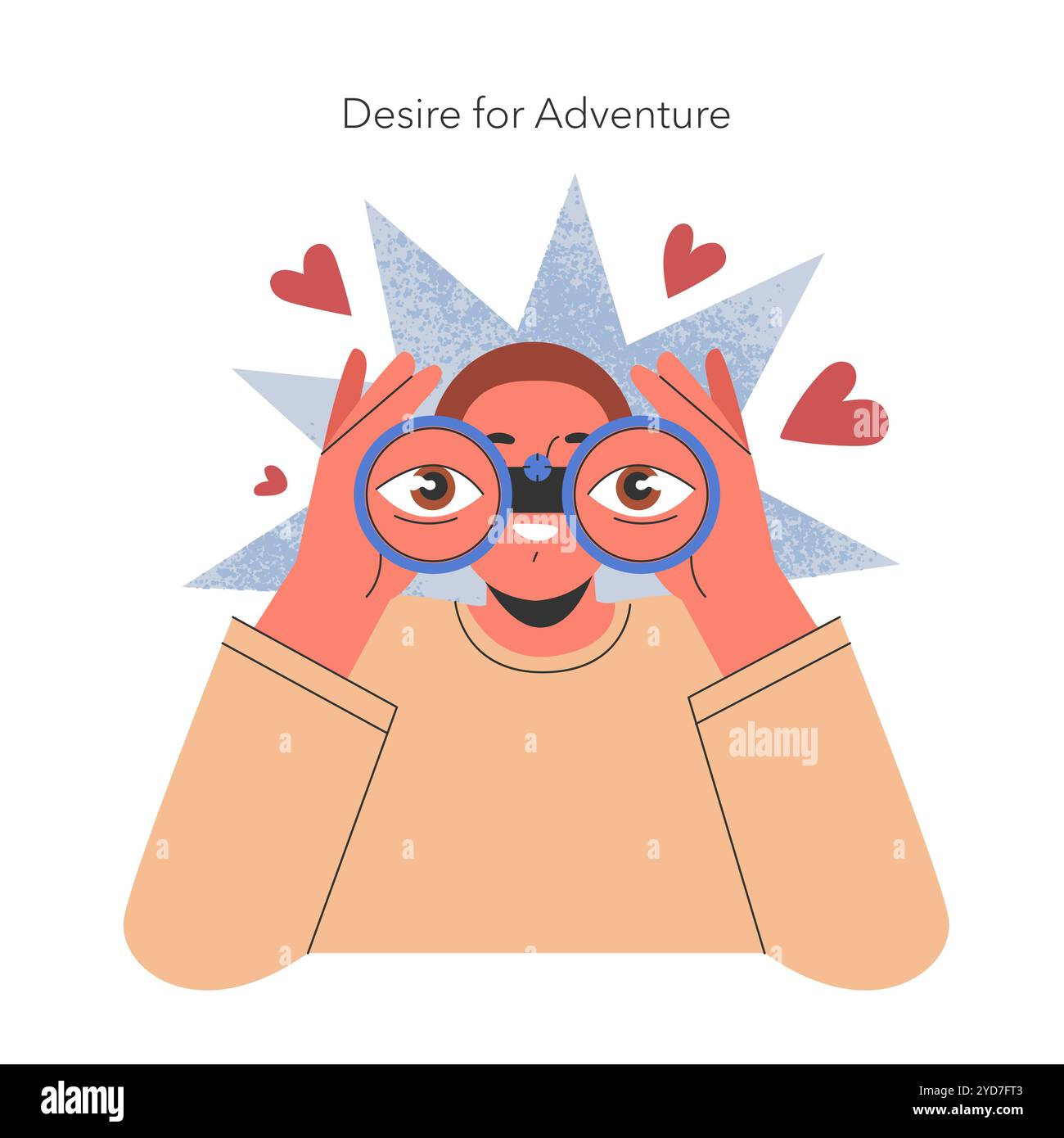 Desire for Adventure concept. Person with binoculars surrounded by ...