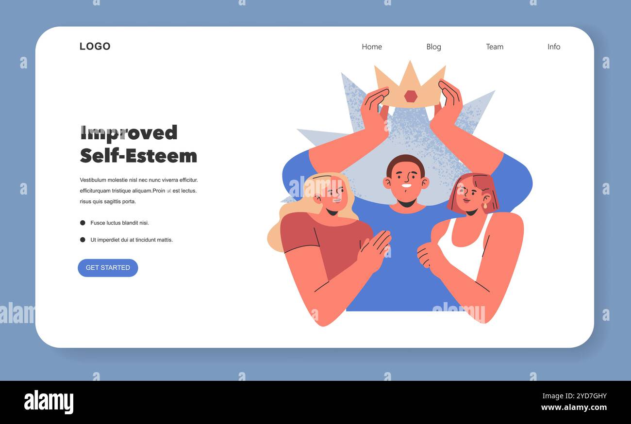 Self-esteem improvement concept. Web banner showcasing man gaining ...