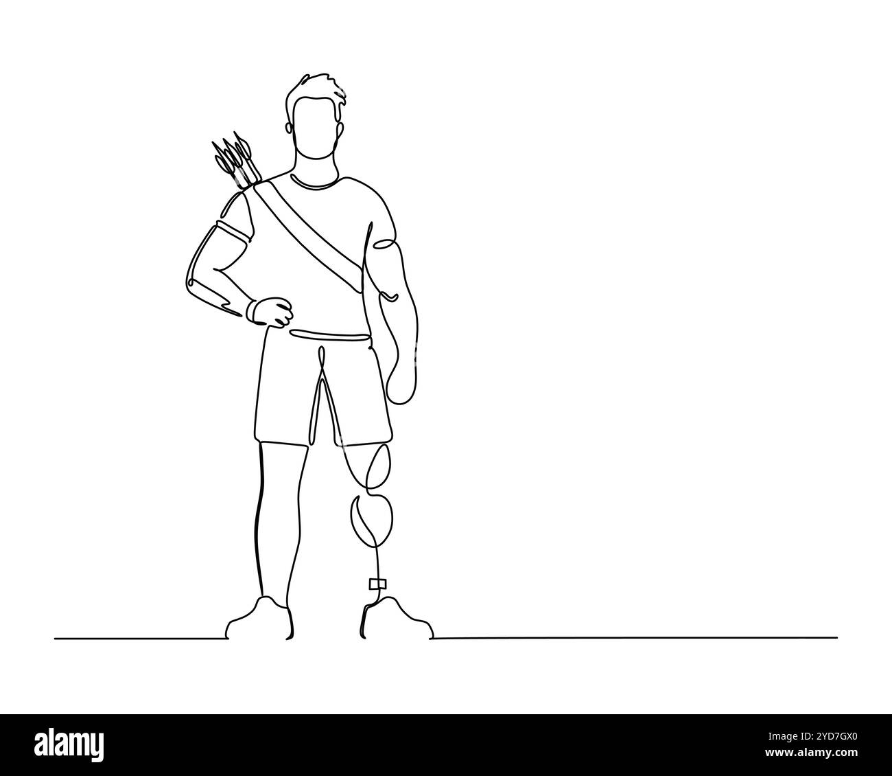 Continuous line drawing of a determined archer with a prosthetic leg ...