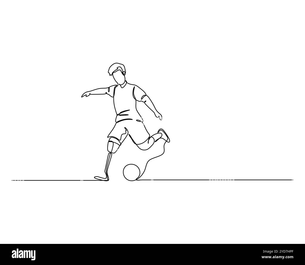 Single-line drawing of a determined football player with a prosthetic ...