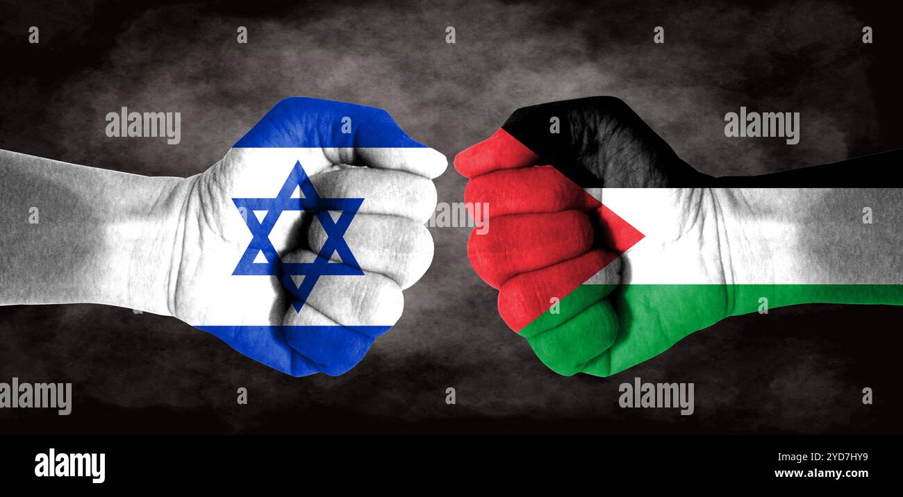 The Israeli and Palestinian flags are both made of fists. Concept ...