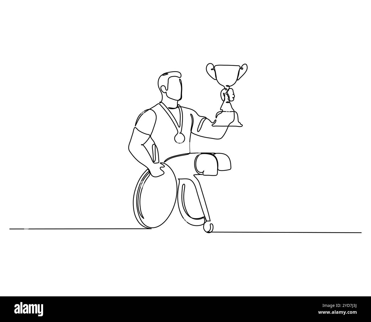 Continuous line drawing of a person in a wheelchair holding a trophy ...