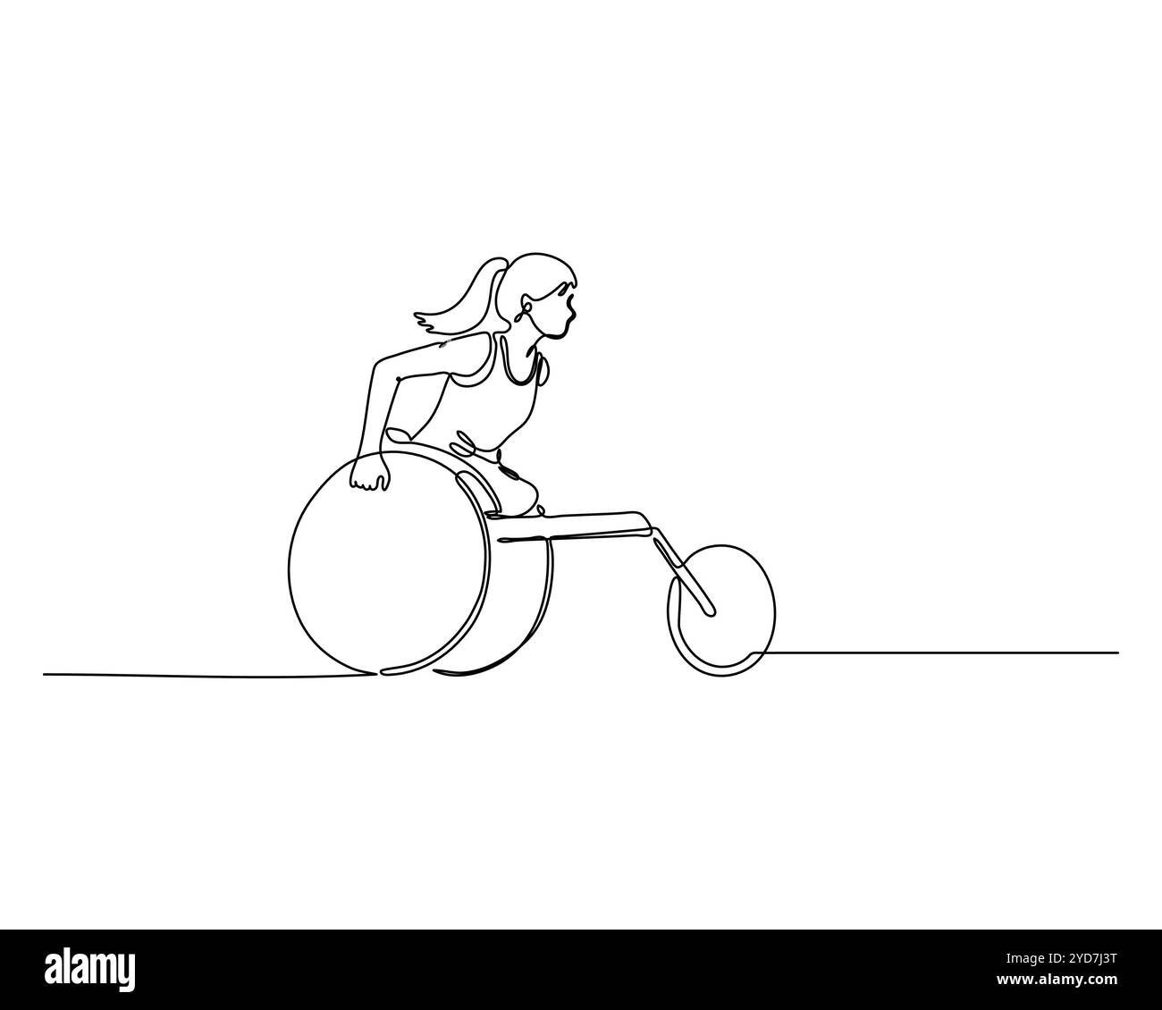 Single line drawing of a determined female wheelchair racer, showcasing ...