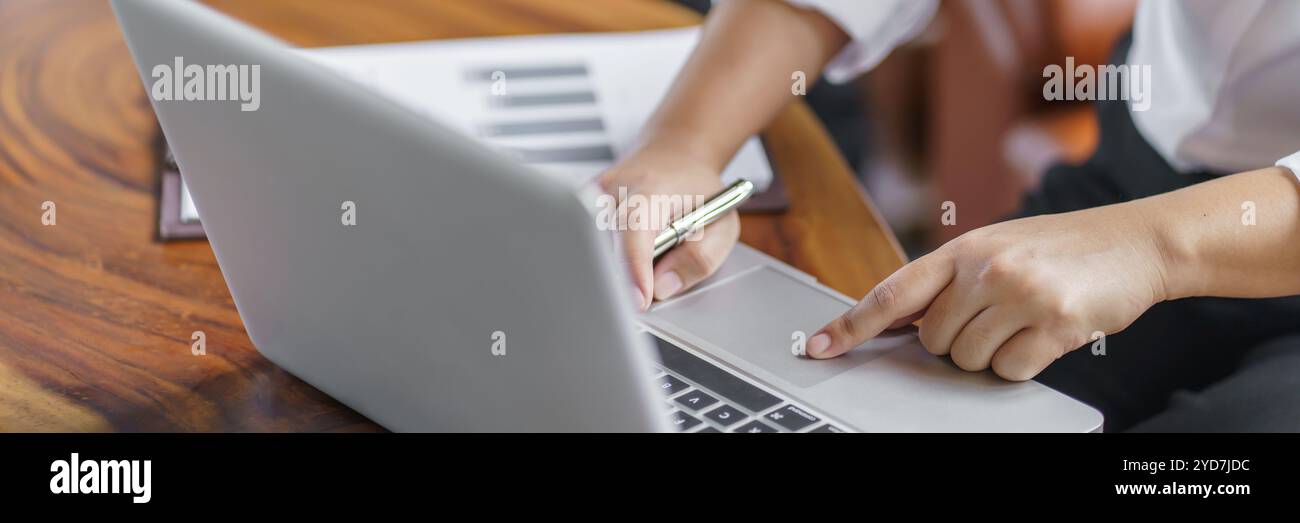 Happy young Asian Woman working on computer Business Data Analyst Stock ...