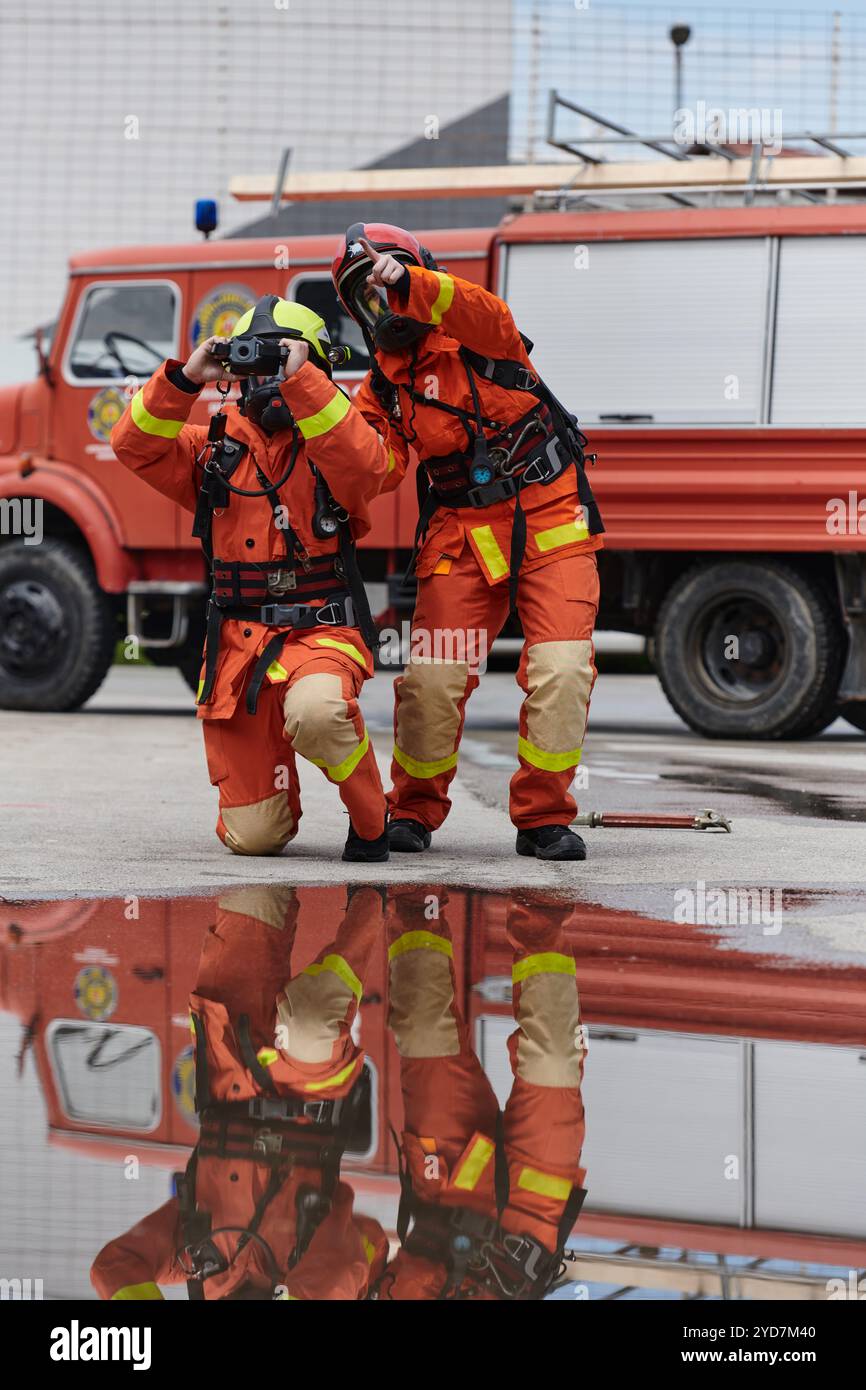 Firefighter Team Learning Thermal Camera Usage During Training Session ...