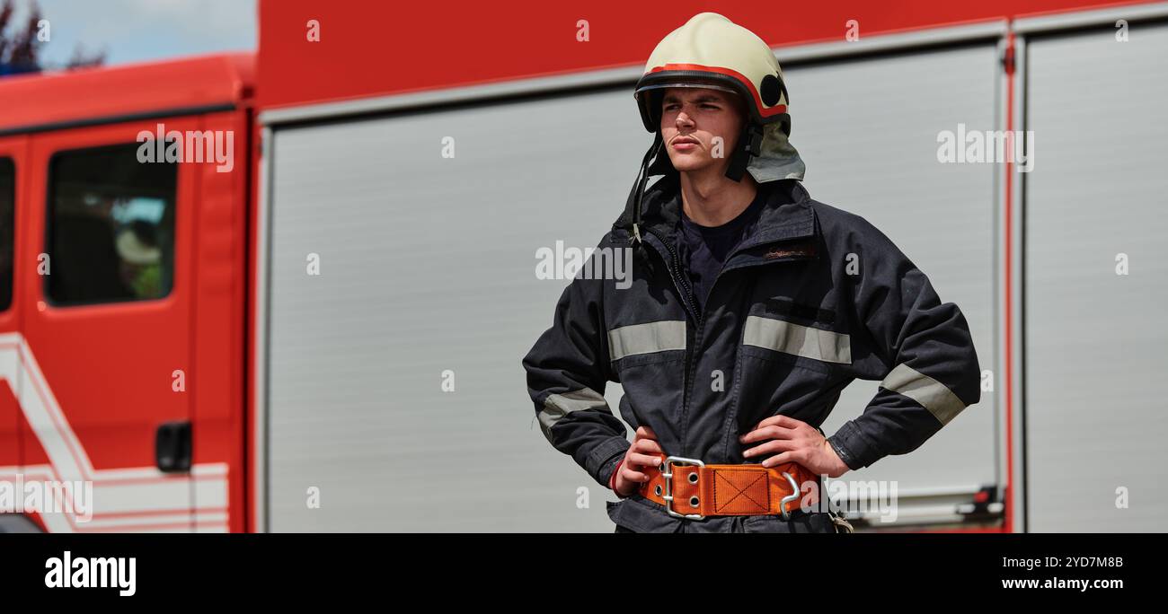 Professional Firefighter Suits Up in Full Gear for Duty Stock Photo - Alamy