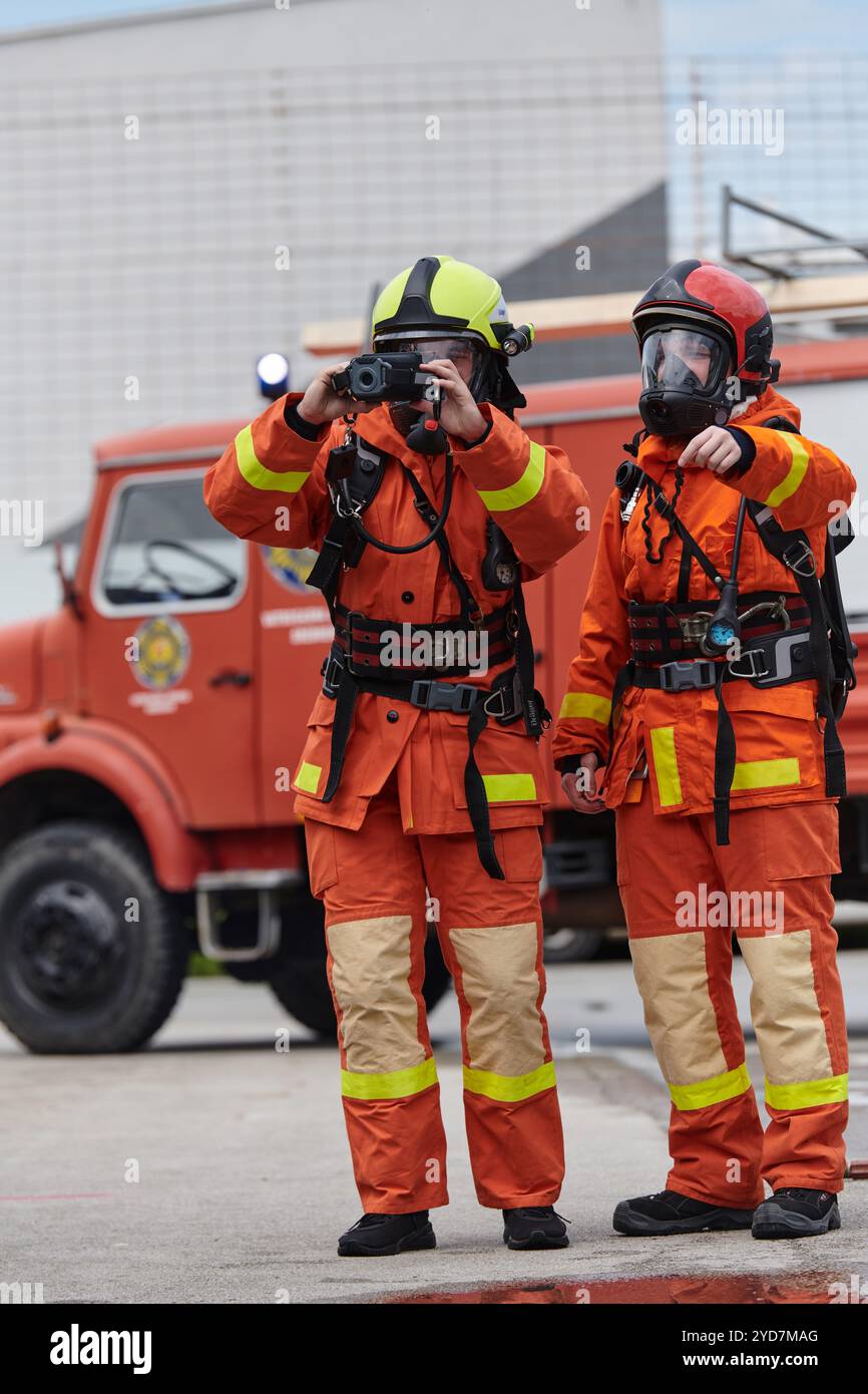 Firefighter Team Learning Thermal Camera Usage During Training Session ...