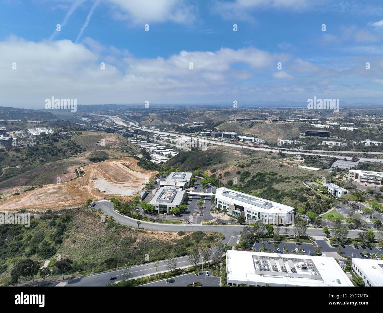 Aerial view of business park with mixed use facility service building ...