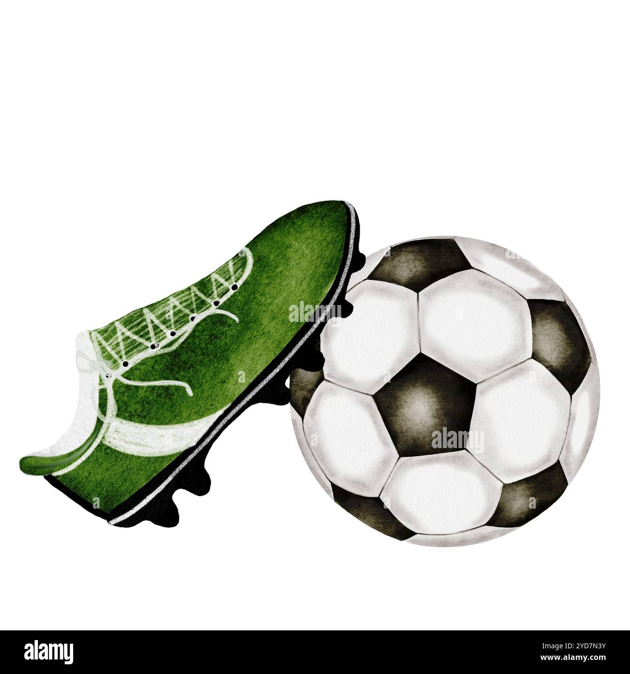 Soccer ball and boot watercolor. Football ball hand drawn illustration ...