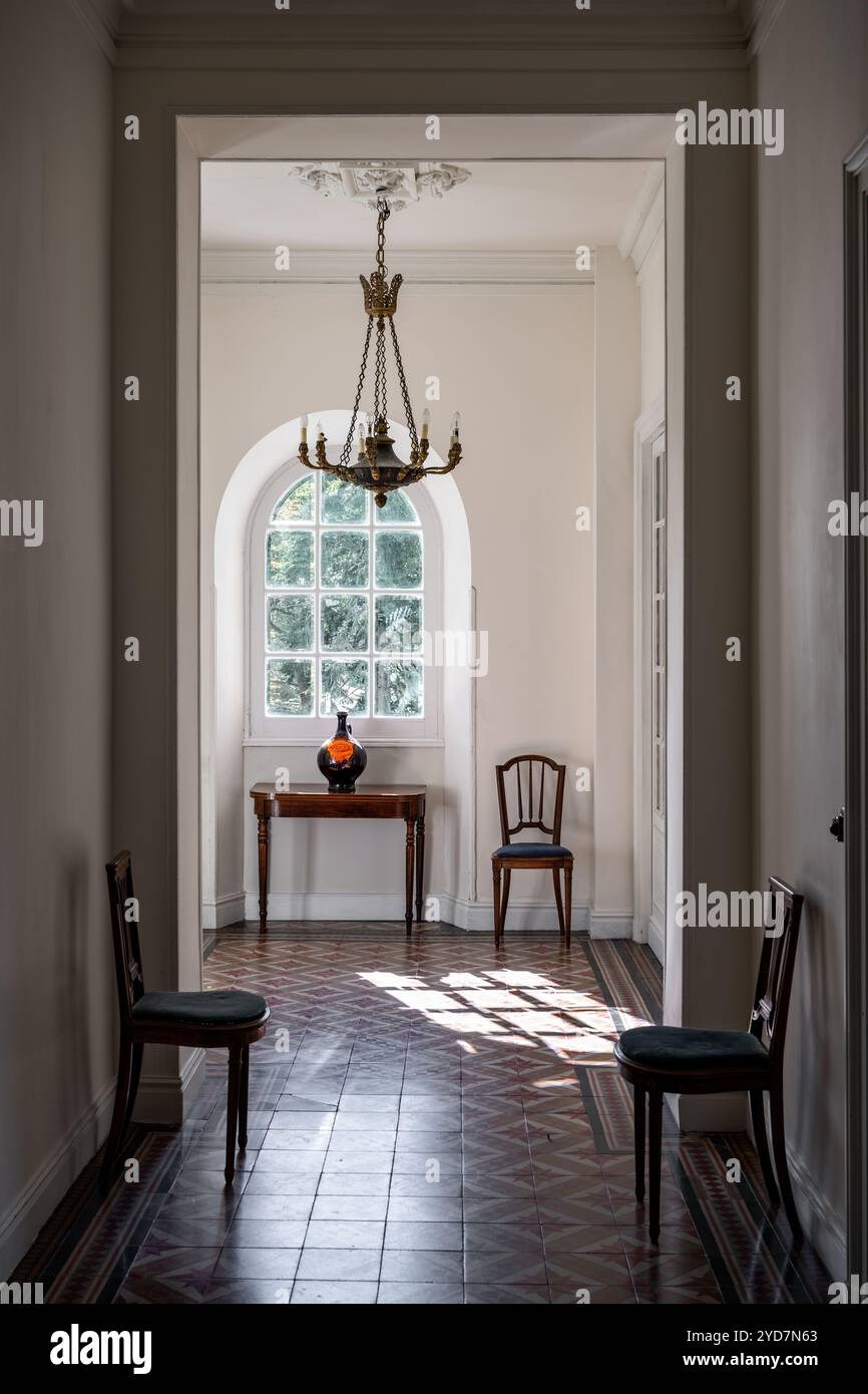 Arched window in tiled hallway, luxury villa in South of France Stock ...