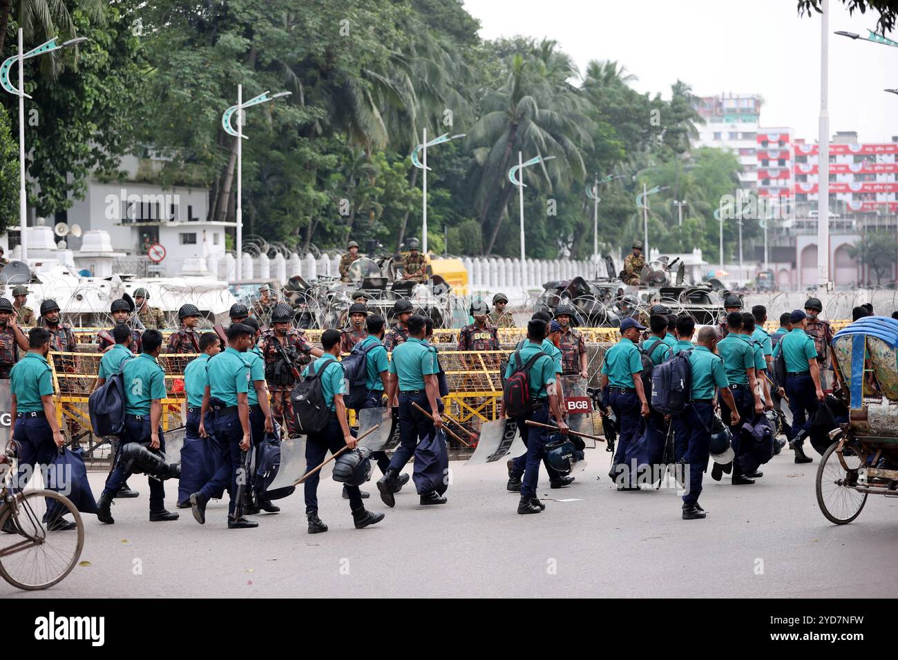 Dhaka, Bangladesh - October 25, 2024: Law and order forces with four-layer of security in front ...
