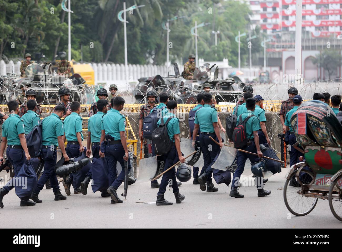 Dhaka, Bangladesh - October 25, 2024: Law and order forces with four-layer of security in front ...