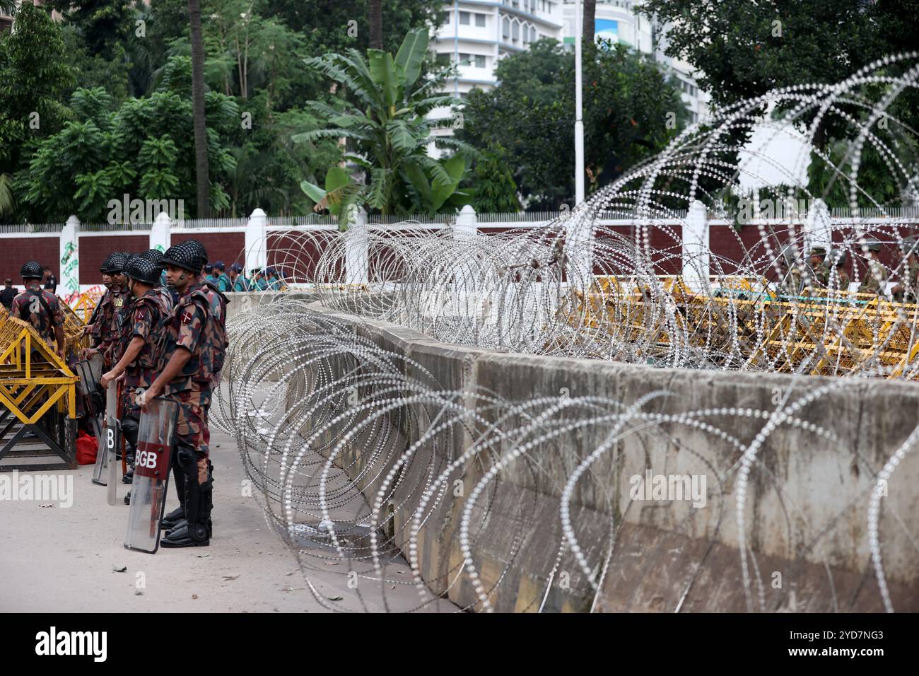 Dhaka, Bangladesh - October 25, 2024: Law and order forces with four-layer of security in front ...