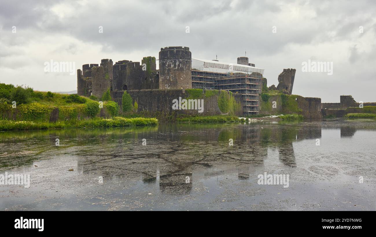 Caerphilly Castle is the largest castle in Wales Stock Photo - Alamy