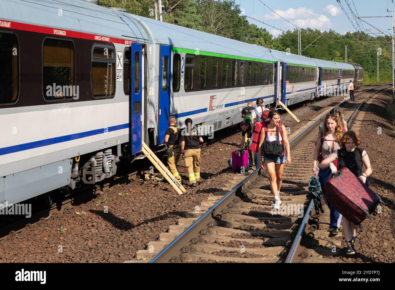 Torzym, Poland - August 16 2024: Evacuation of passengers from a broken ...