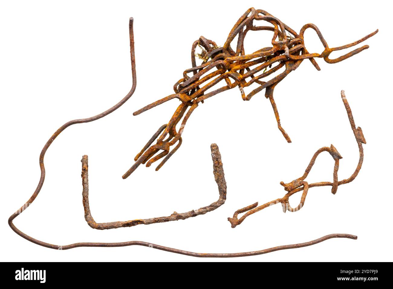 Pieces of assorted rusty wire isolated on white background. Design ...