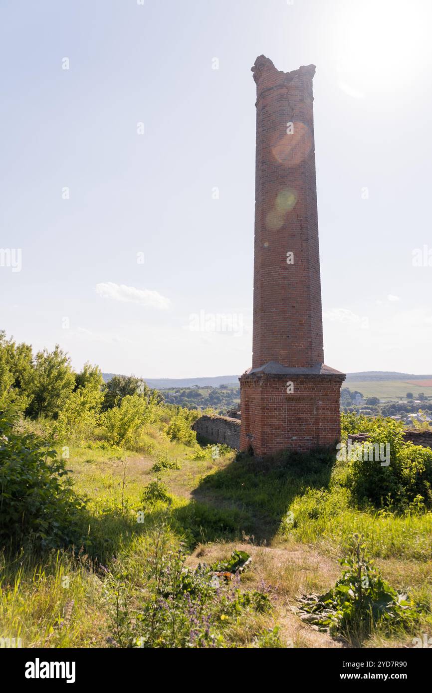Majestic Ruin of a Historic Brick Chimney Towering Against a Clear Blue ...