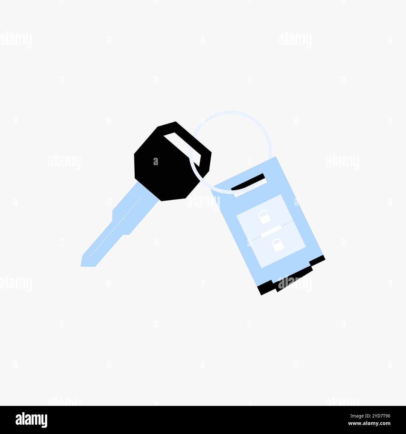 Car key with keychain in flat vector illustration symbolizing vehicle ...