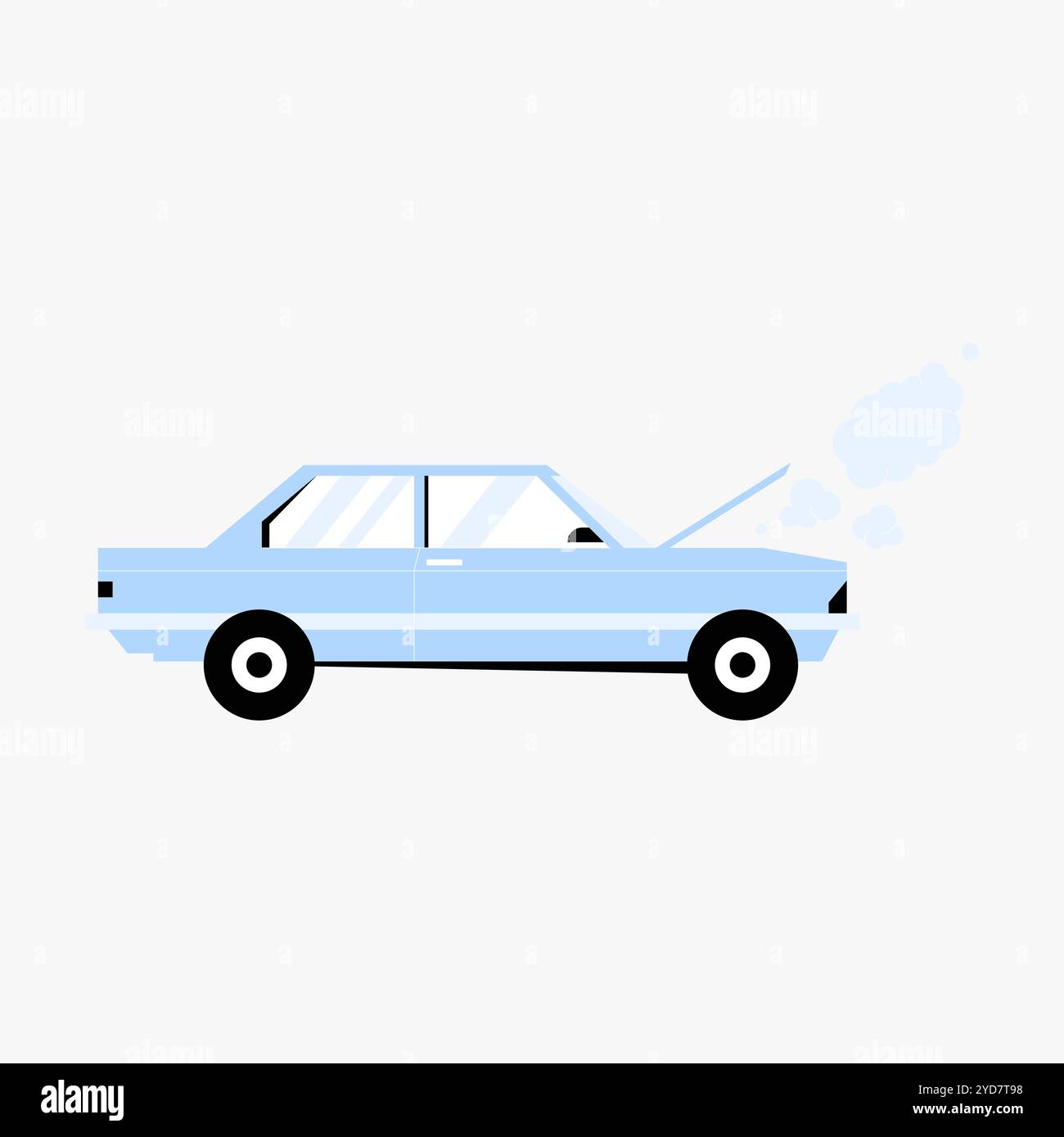 Broken car with smoke coming from the hood in flat vector illustration ...