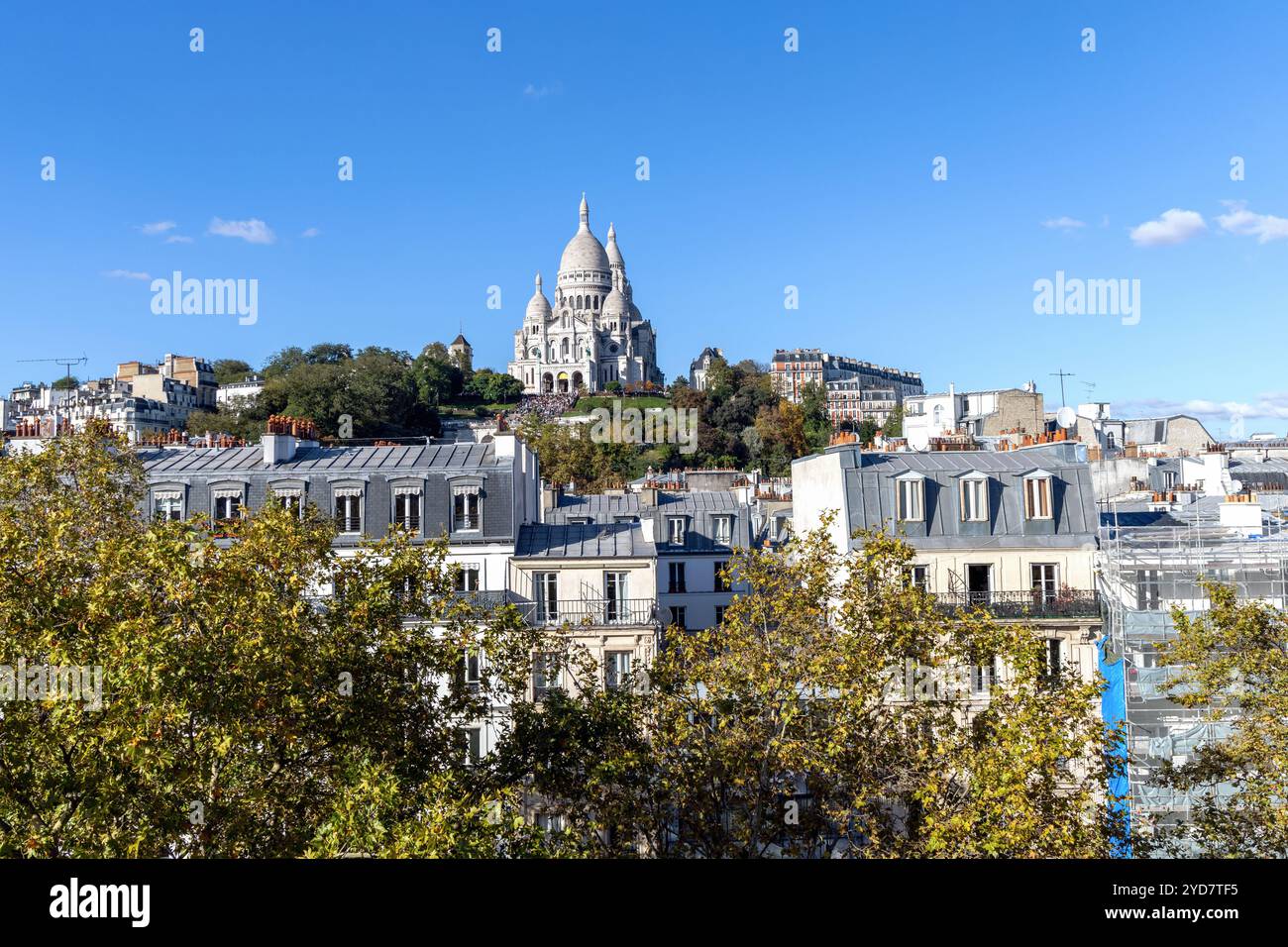 View of the hills of Montmartre and the Sacre Coeur Cathedral. Parise ...