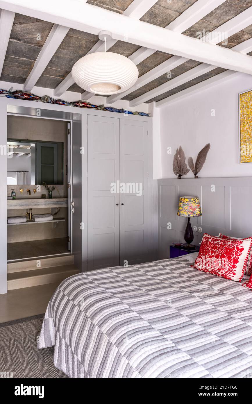 Pendant light and beamed ceiling with en suite in historic house on the ...
