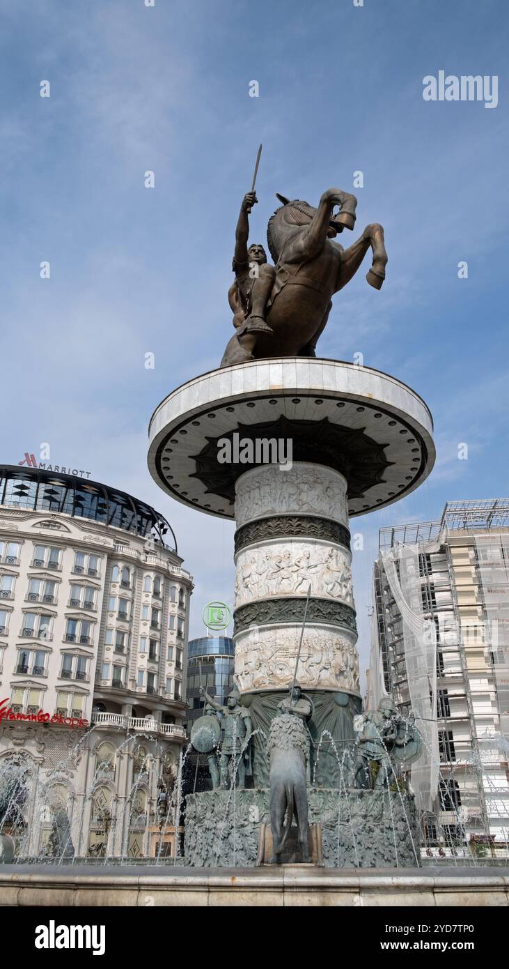 The statue "The Great Warrior" mounted on a fountain in Macedonia ...