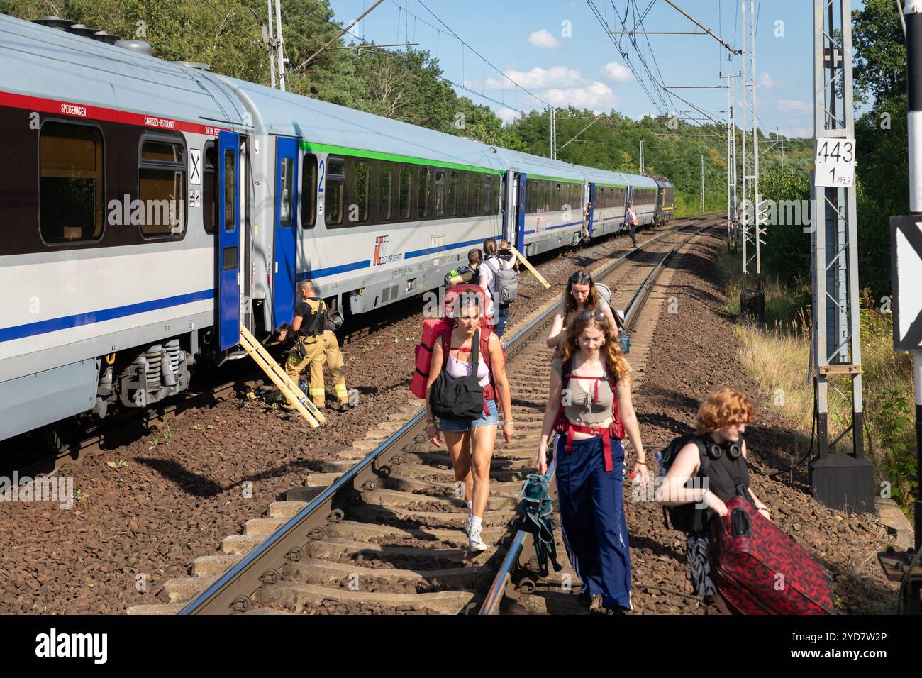 Torzym, Poland - August 16 2024: Evacuation of passengers from a broken ...