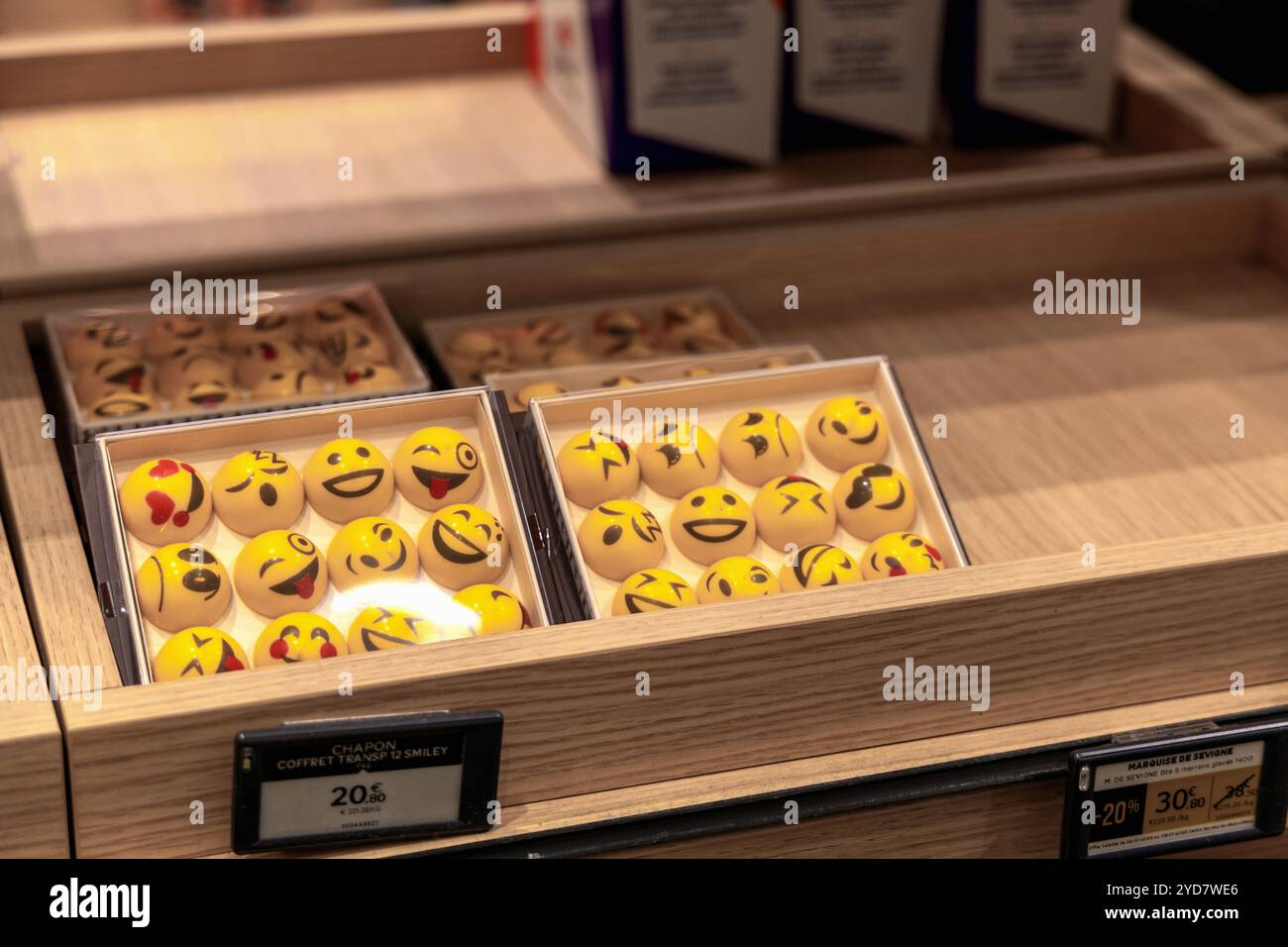 Chocolate candies emoticons with different emotions. Paris, France ...