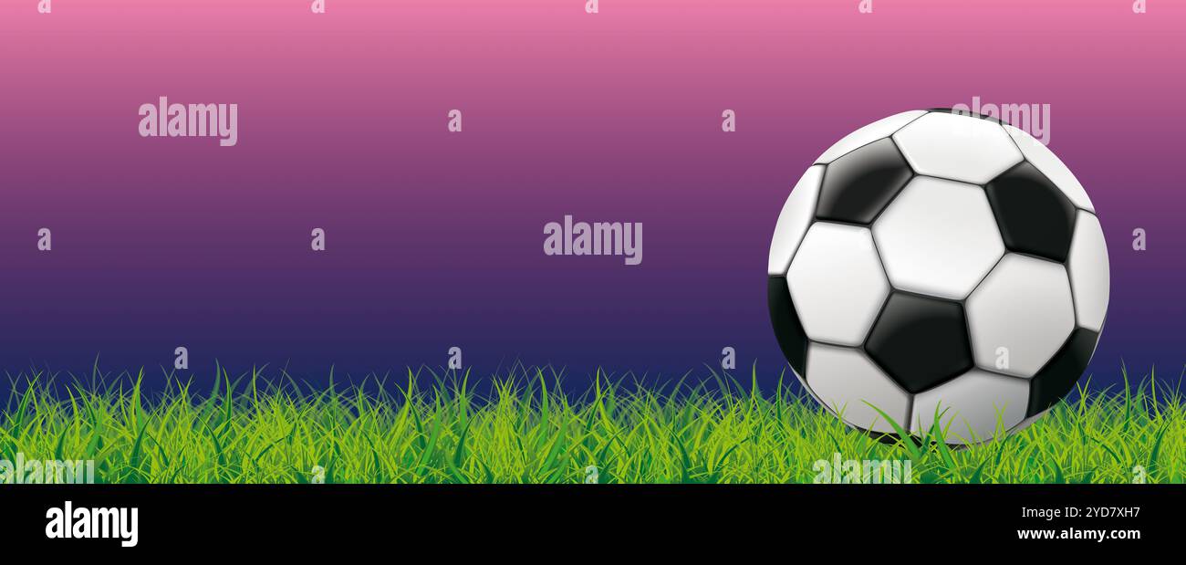 Classic football in the grass on the blue pink background. Eps 10 ...