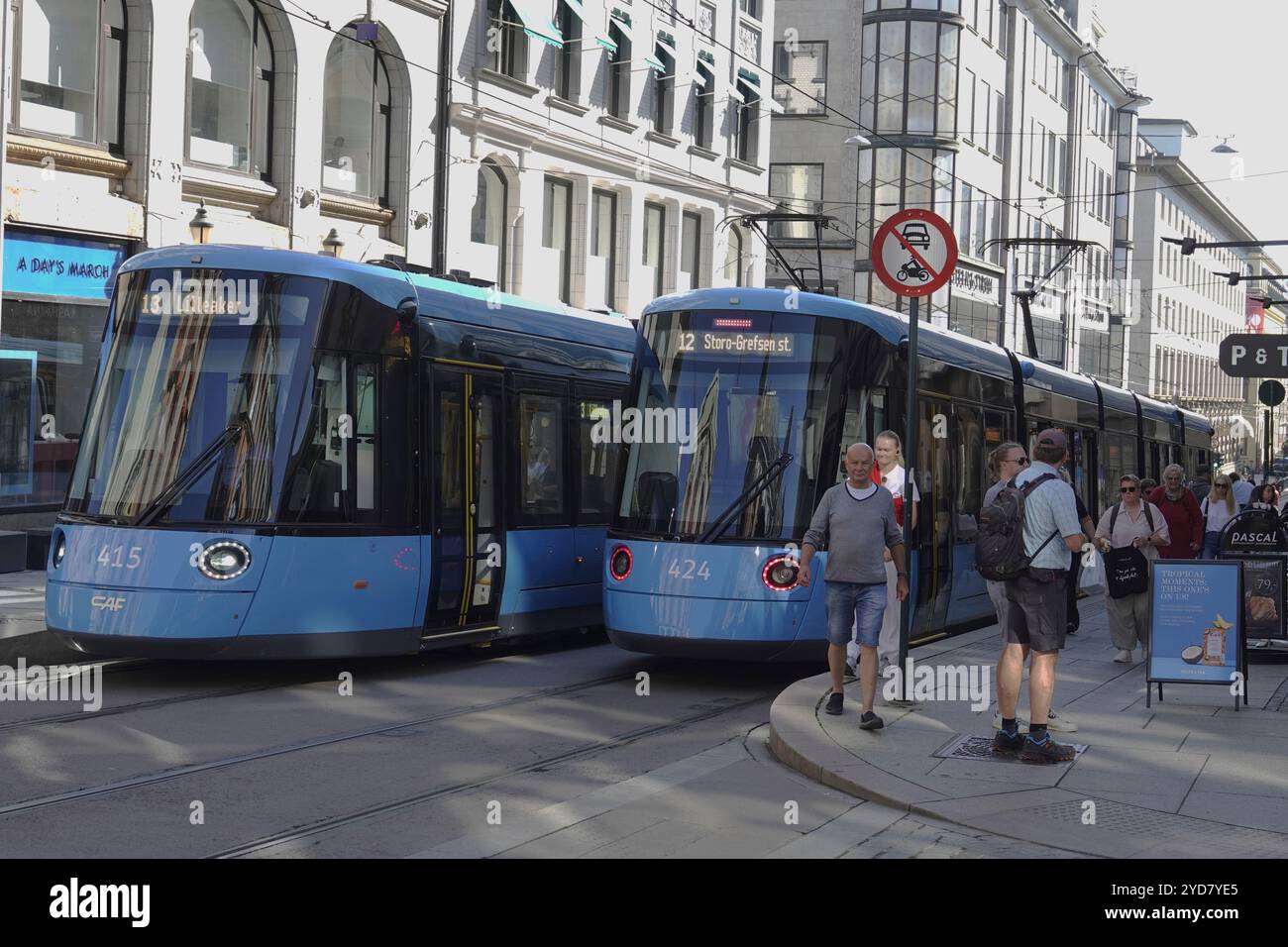 Oslo, Norway September, 2024 Traffic jam of trams in Prinsens gate in ...
