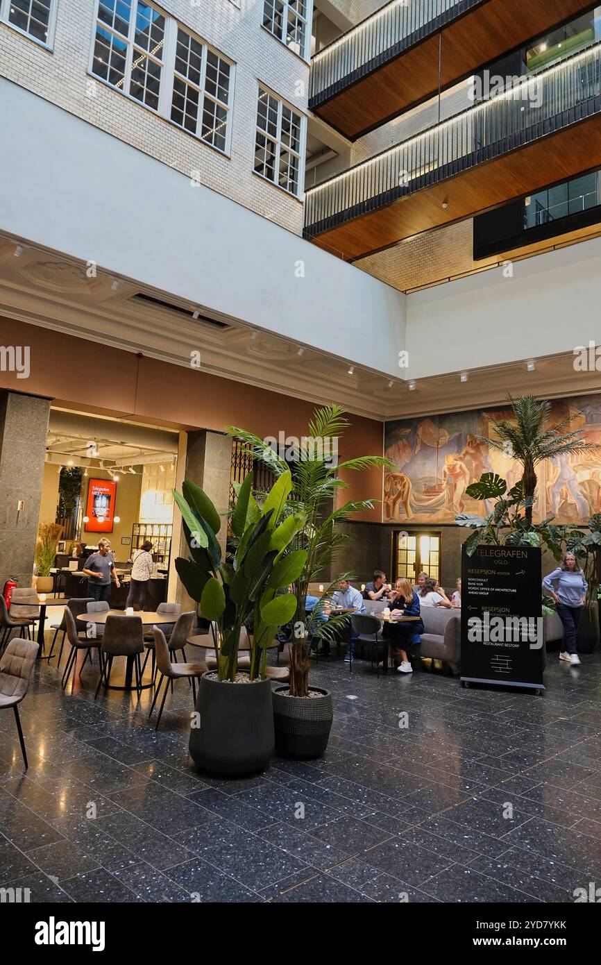 Oslo, Norway September, 2024 Reception area of the trendy Telegrafen ...