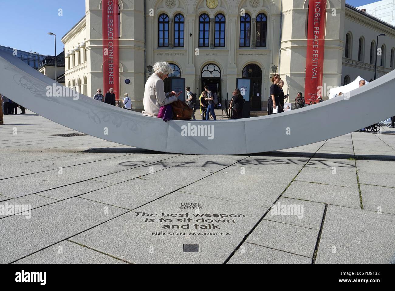 Oslo, Norway September, 2024 Saying of Nelson Mandela cast in stone ...