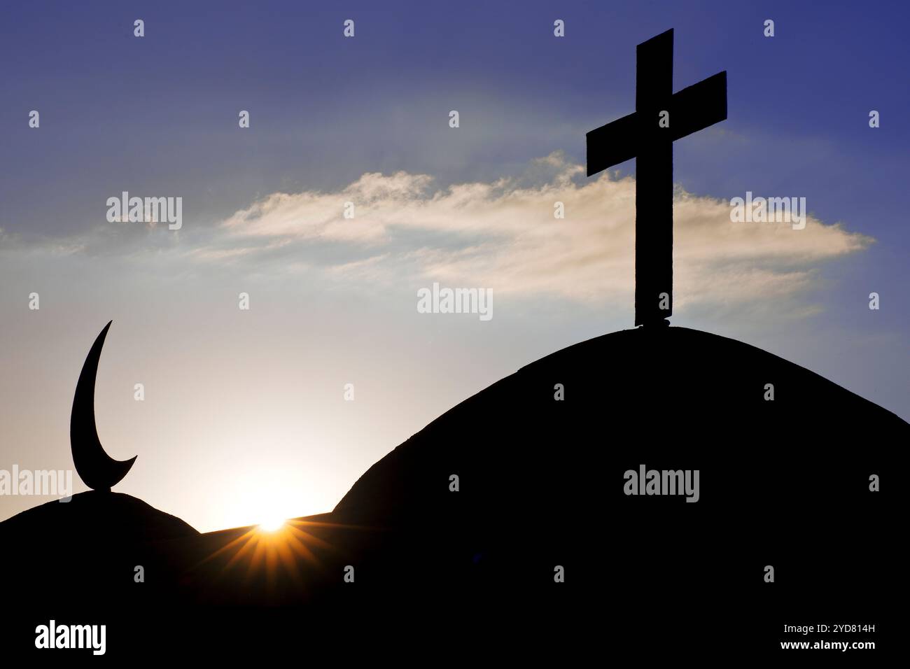 Art work migration object, cross and crescent moon on a former air ...