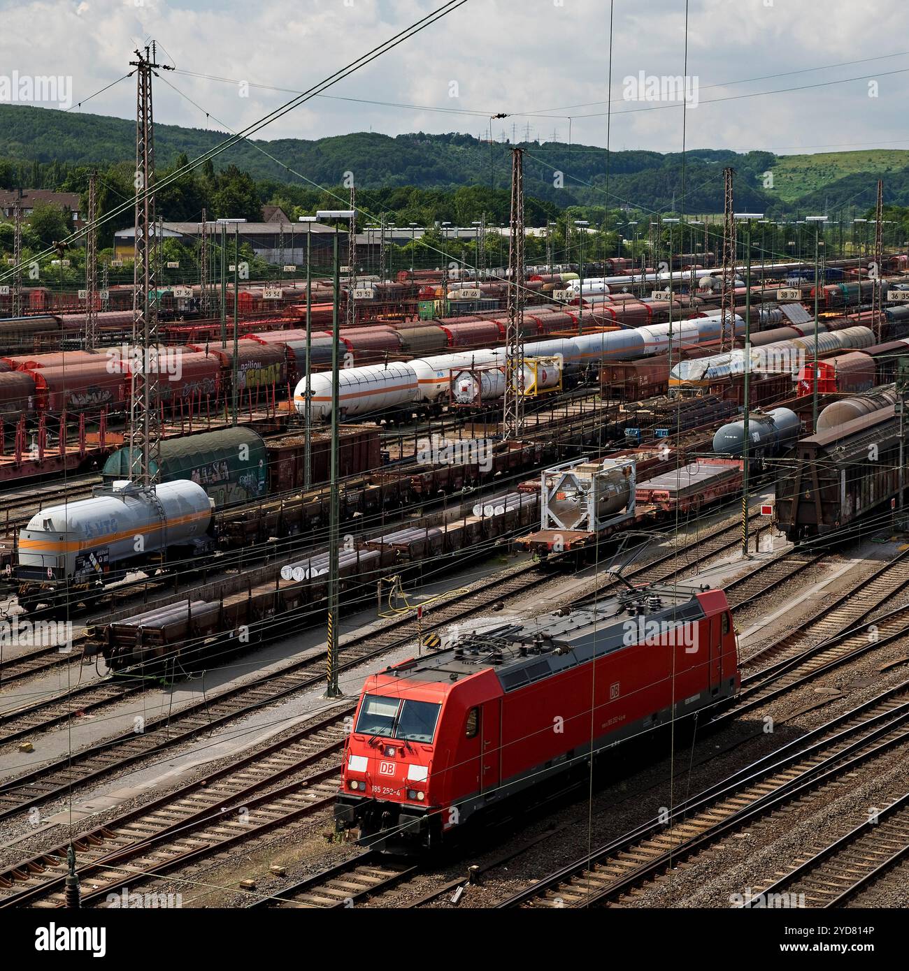 Train formation yard in the Vorhalle district with locomotive, Hagen ...